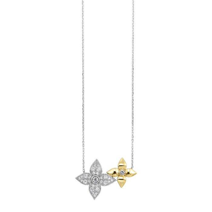 14k Two Tone Dual Flower Pendant | Dunkin's Diamonds